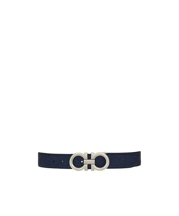 FERRAGAMO Reversible Gancini Buckle Belt - Deep Navy Blue/black