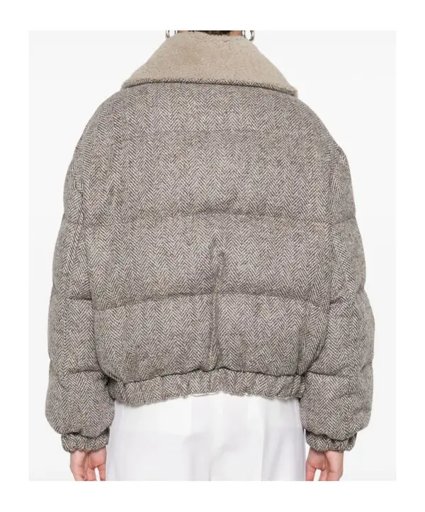 Brunello Cucinelli Quilted Herringbone Zip-up Jacket With Shearling Collar - Gray