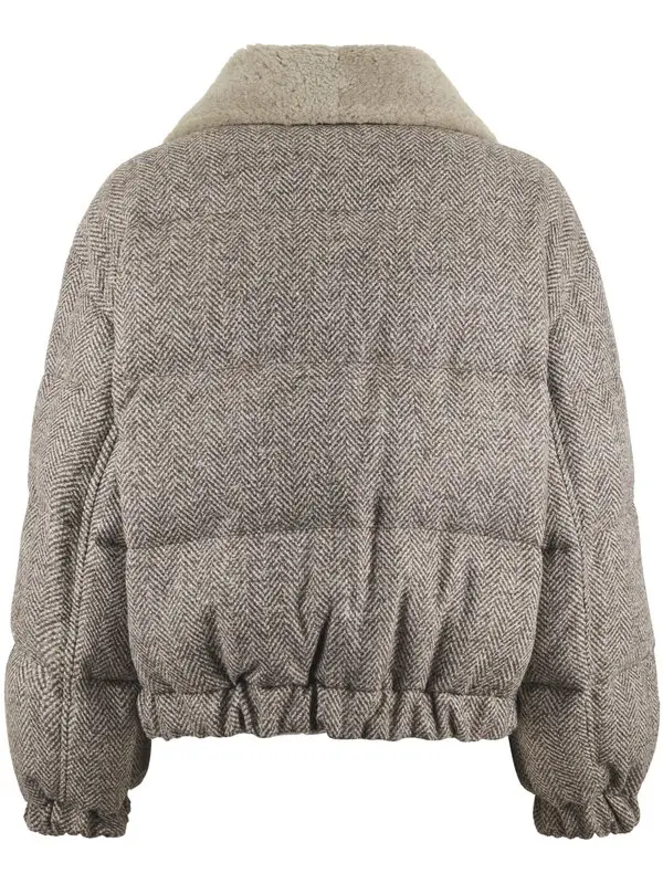 Brunello Cucinelli Quilted Herringbone Zip-up Jacket With Shearling Collar - No