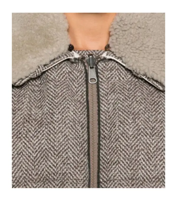 Brunello Cucinelli Quilted Herringbone Zip-up Jacket With Shearling Collar - No