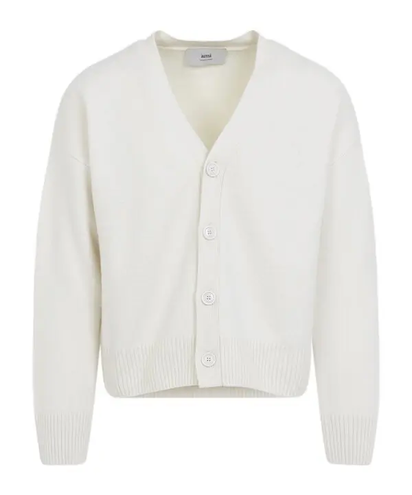AMI Paris Logo Detailed V-neck Cardigan