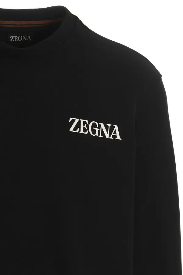 Zegna Cotton Logo Print Sweatshirt - Black