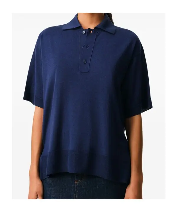 Ami Asymmetric Knit Polo Top