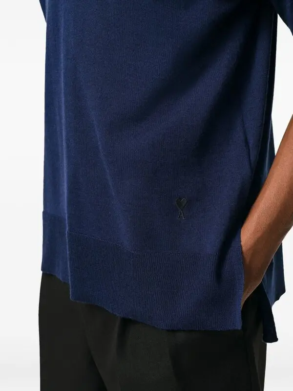 Ami Asymmetric Knit Polo Top