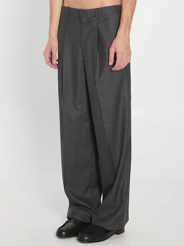 Celine Pleated Trousers In Cashmere Canvas - Black
