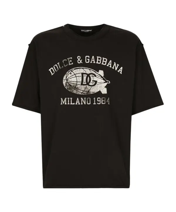 Dolce & Gabbana Dolce Gabbana Logo Printed Oversize Fit Jersey T-shirt