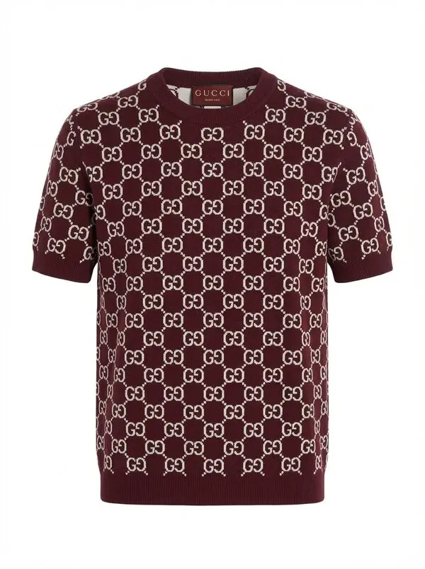 Gucci Reversible Gg Jacquard Short Sleeve Top - Bordeaux Red And White