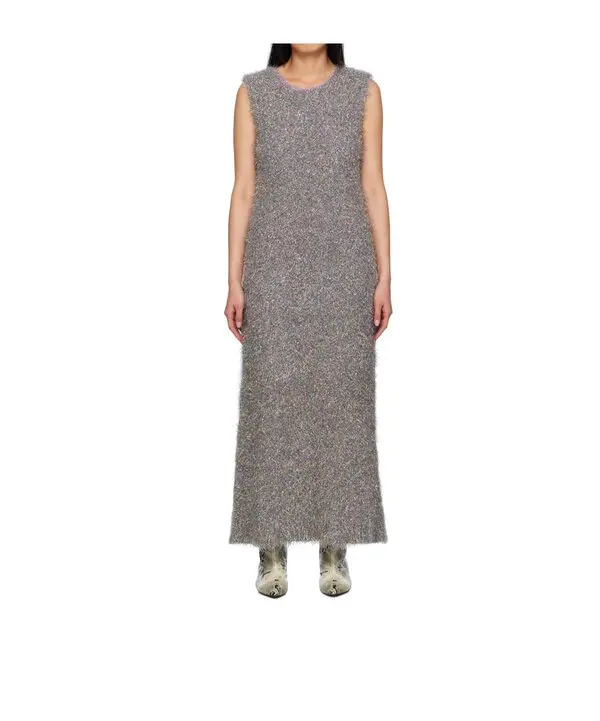 JIL SANDER Glitter-embellished Sleeveless Maxi Dress - Gray