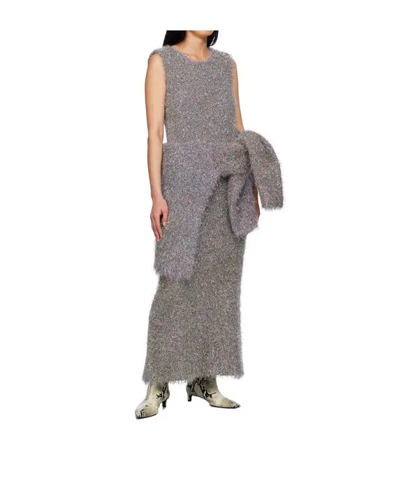 JIL SANDER Glitter-embellished Sleeveless Maxi Dress - Gray