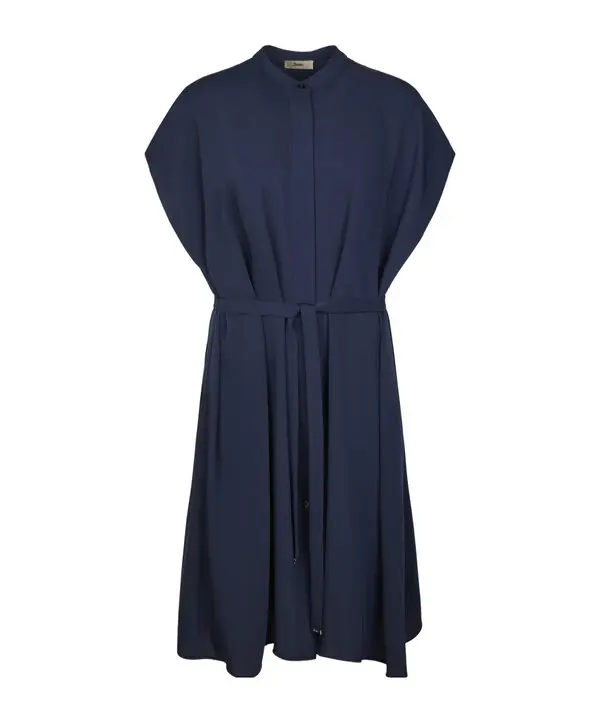 Herno Belted Dress With High Neck And Short Sleeves - Blue