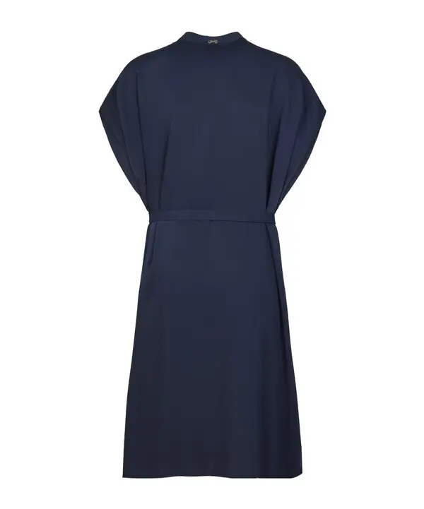 Herno Belted Dress With High Neck And Short Sleeves - Blue