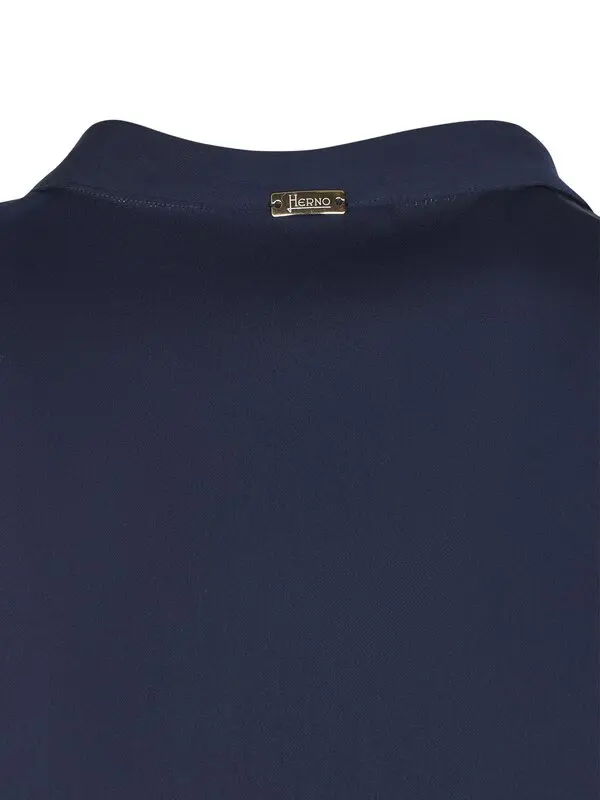 Herno Belted Dress With High Neck And Short Sleeves - Blue