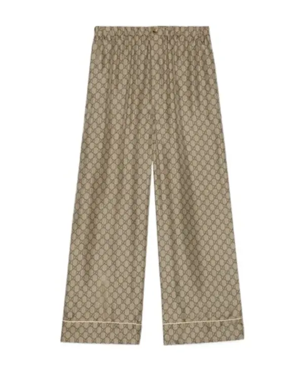 Gucci Gg Supreme Monogram Wide-leg Trousers - Beige And Ebony