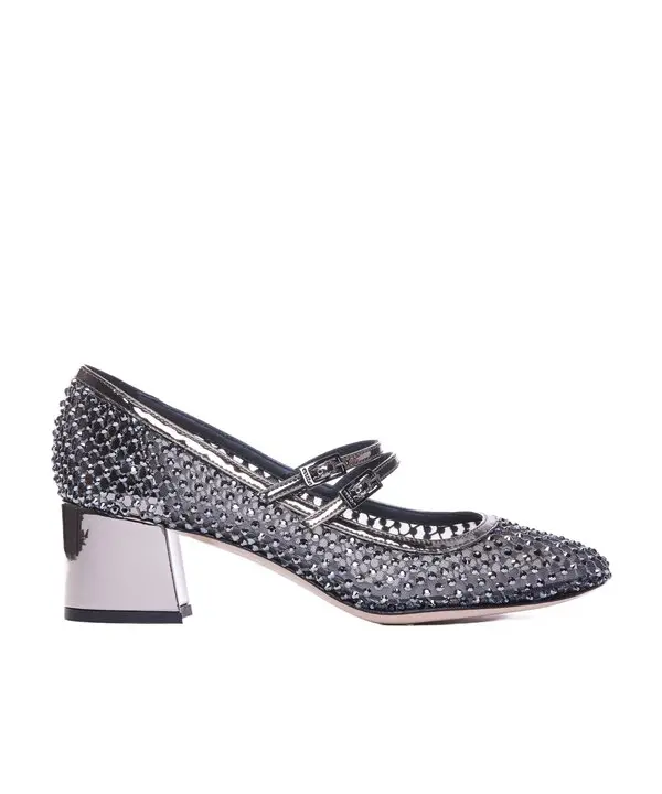 LE SILLA Buckle Round Head Thick Heeled Shoes - Silver