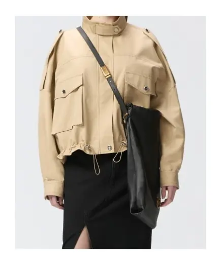 Pinko High Neck Drawstring Jacket With Patch Pockets