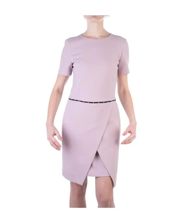 Emporio Armani Short-sleeved Round Neck Dress With Metal Rivet Detail And Front Slit