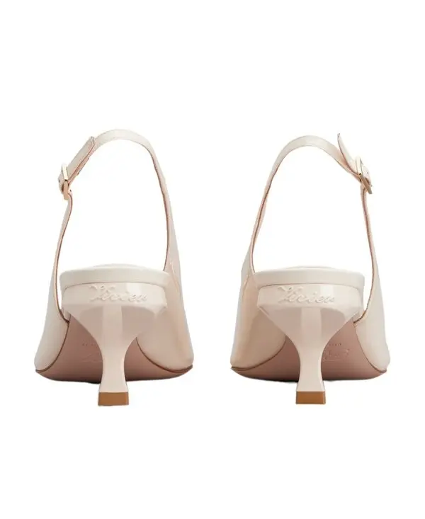ROGER VIVIER Virgule Strass Buckle Slingback Pumps In Patent Leather - Cream