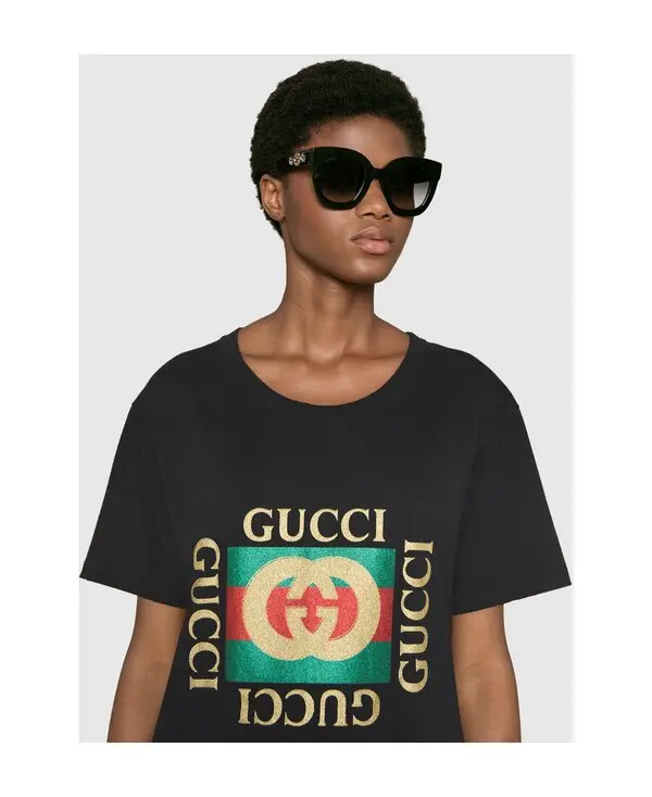 Gucci Acetate Round Frame Sunglasses With Interlocking Double G And Crystal Star Detail