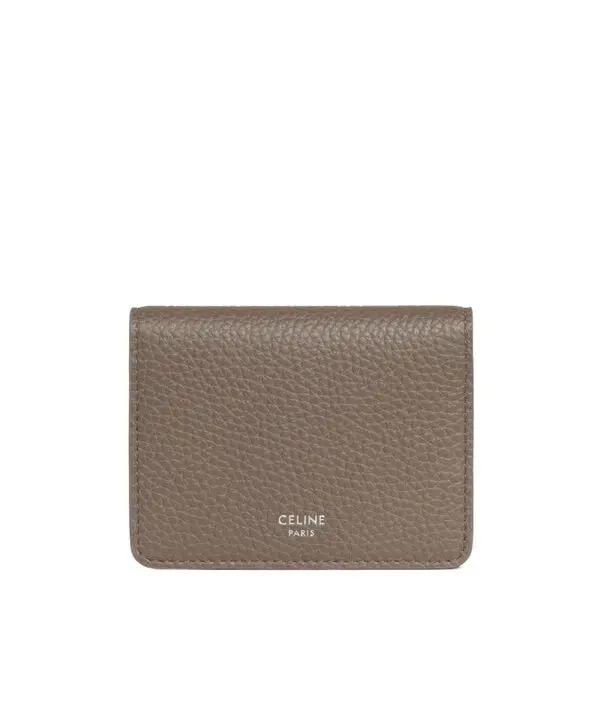 Celine Bi-fold Card Holder In Grained Calfskin - Souris
