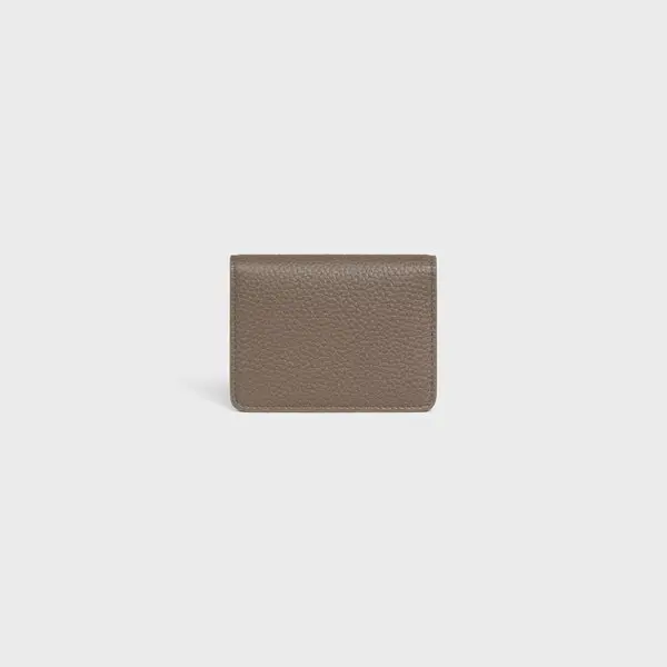 Celine Bi-fold Card Holder In Grained Calfskin - Souris