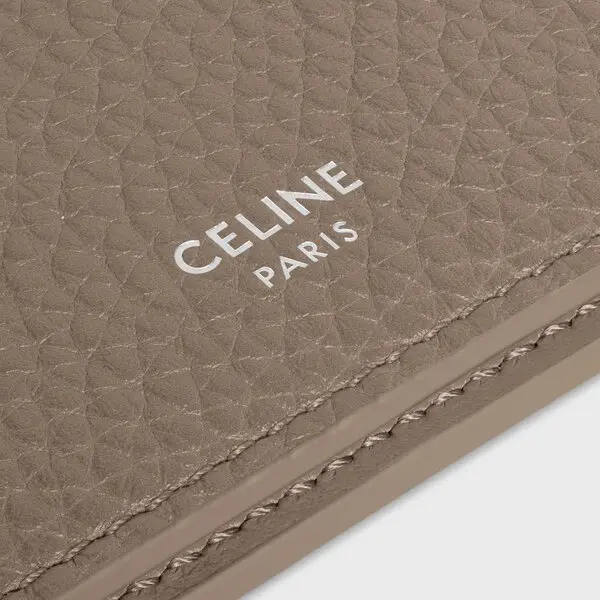 Celine Bi-fold Card Holder In Grained Calfskin - Souris