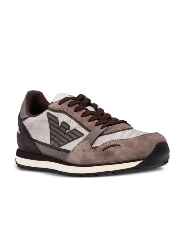 Emporio Armani Eagle-patch Suede-panelled Sneakers - Black