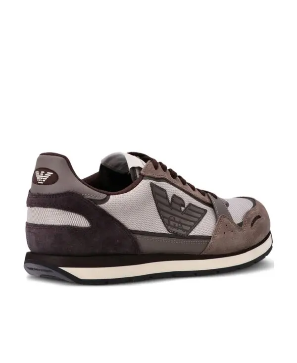 Emporio Armani Eagle-patch Suede-panelled Sneakers - Black