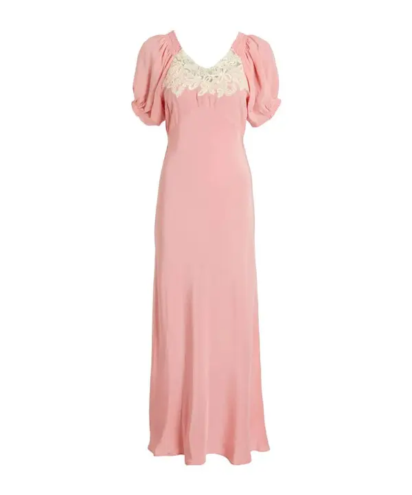 Rixo Short Sleeve Sweetheart Neck Lace Trim Dress - Pink