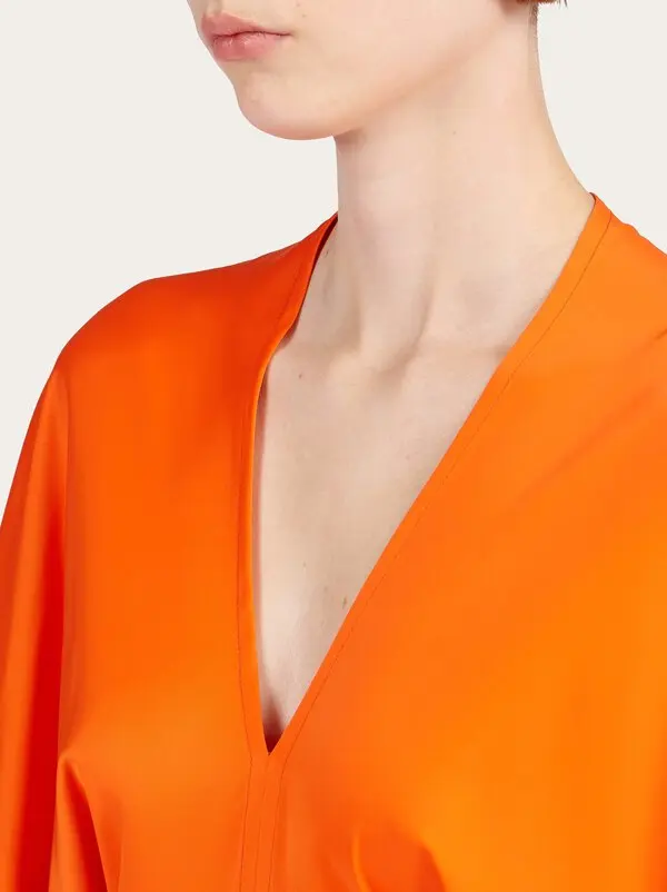 FERRAGAMO V-neck Long Sleeve Midi Dress With Back Slit