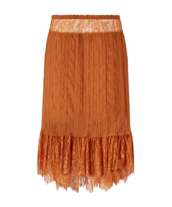 Pinko Drawstring Pleated Midi Skirt With Lace Trim