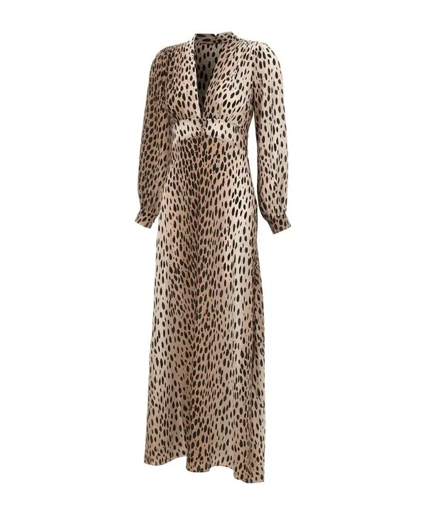 Rixo Leopard Print Long Sleeve Open Back Dress - Nude