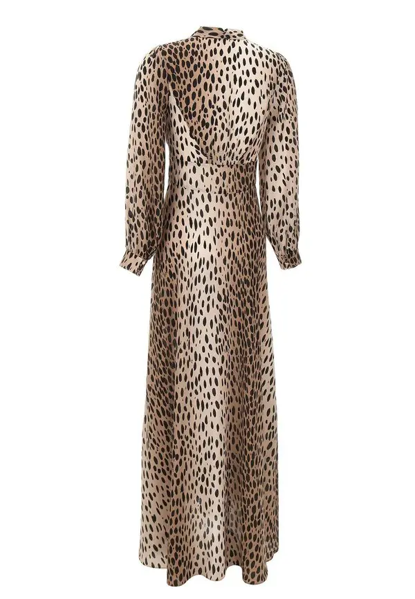 Rixo Leopard Print Long Sleeve Open Back Dress