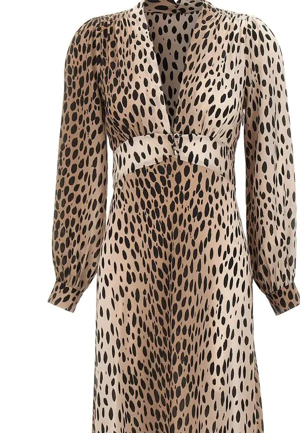 Rixo Leopard Print Long Sleeve Open Back Dress