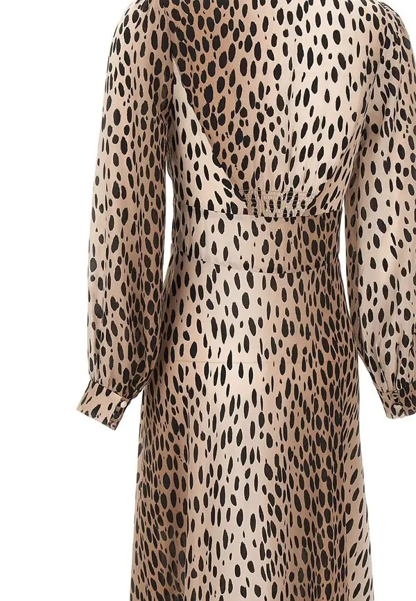 Rixo Leopard Print Long Sleeve Open Back Dress