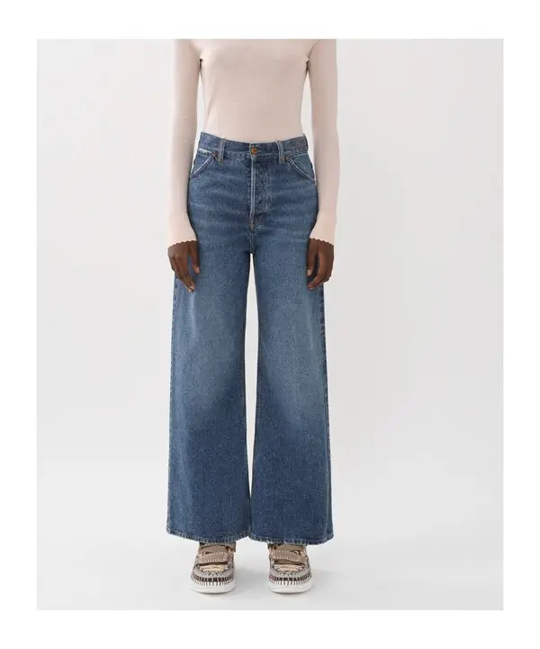 Chloé Logo Embroidered Wide-leg Jeans - Blue