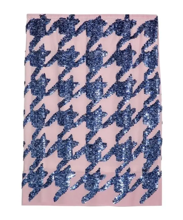 Dries Van Noten Sequin Embellished Houndstooth Midi Skirt - Pink