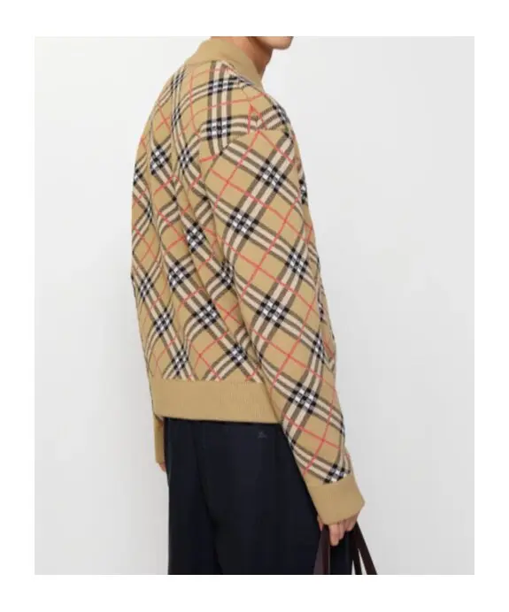 Burberry Check Knit Zip-up Bomber Jacket