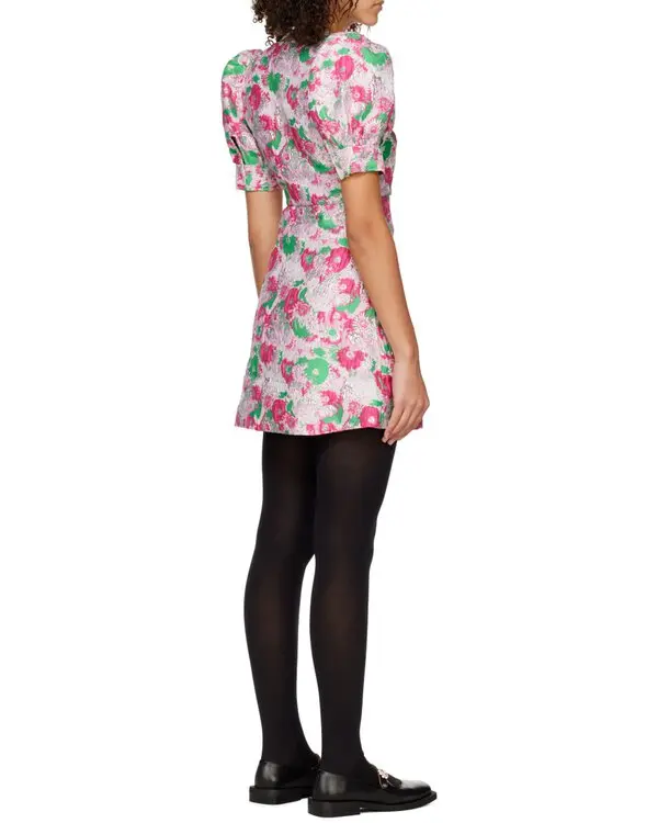 GANNI Floral Jacquard V-neck Mini Dress - Pink