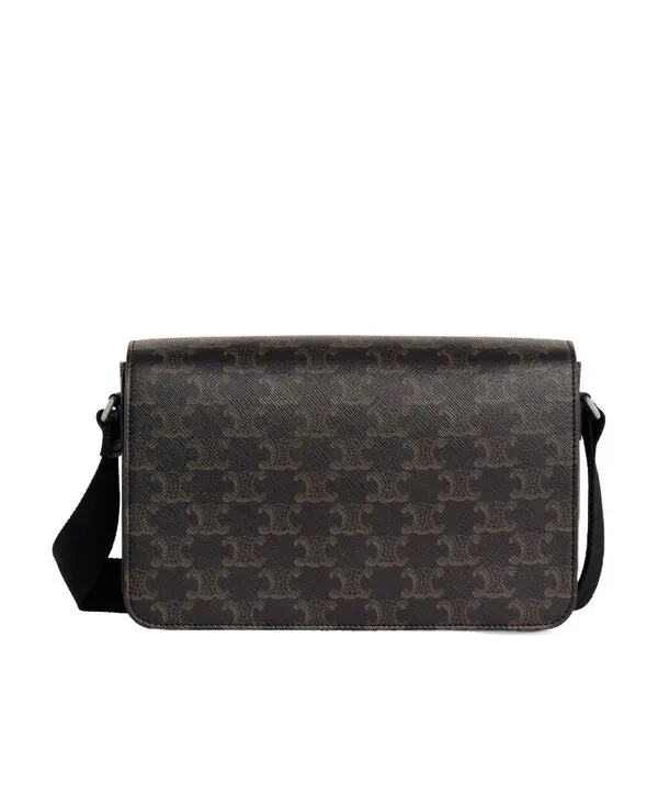 Celine Flap Messenger In Triomphe Canvas And Calfskin - Black