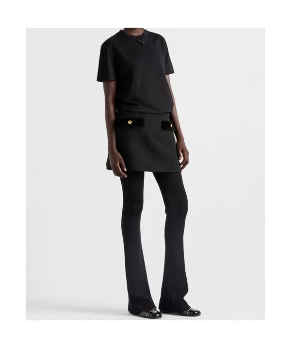 Prada Jersey T-shirt With Embroidered Triangle Detail - Black