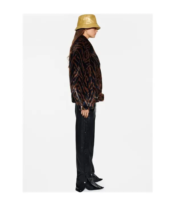 STAND STUDIO Animal Print Faux Fur Biker Jacket