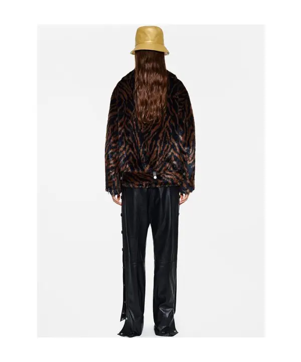 STAND STUDIO Animal Print Faux Fur Biker Jacket