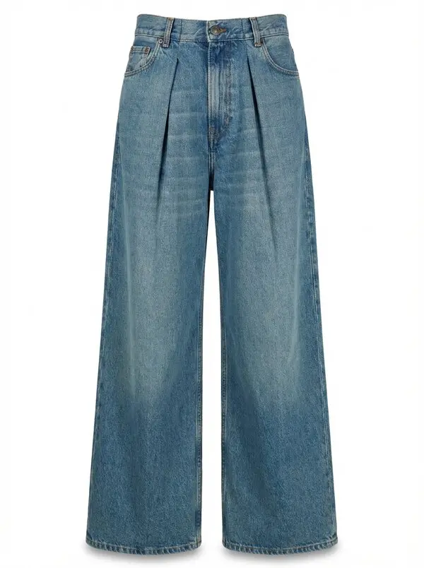 HAIKURE Candy Pleated Wide-leg Jeans - Blue