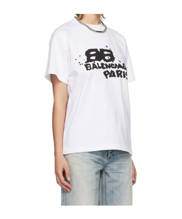 Balenciaga T-shirt Hand Drawn Bb Icon Medium Fit In Bianco