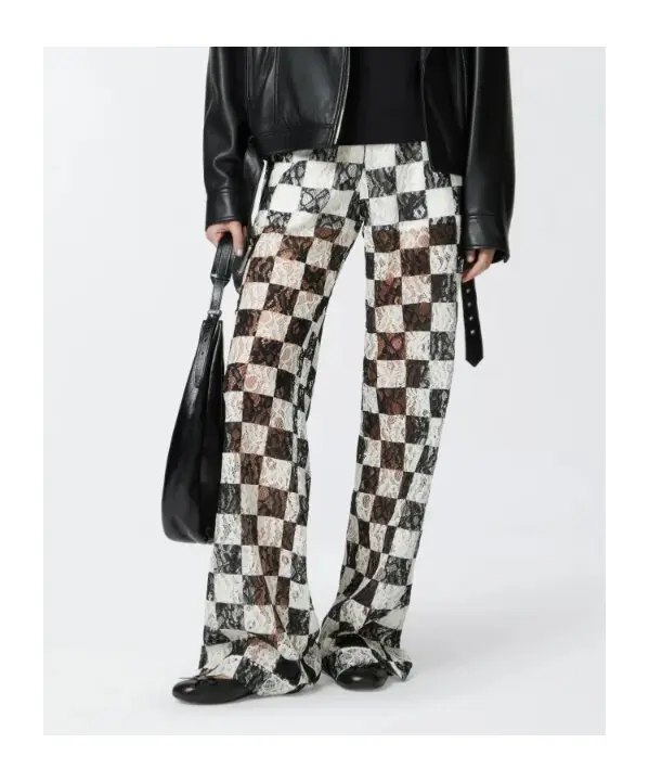 Pinko Wide-leg Check Pattern Lace Trousers
