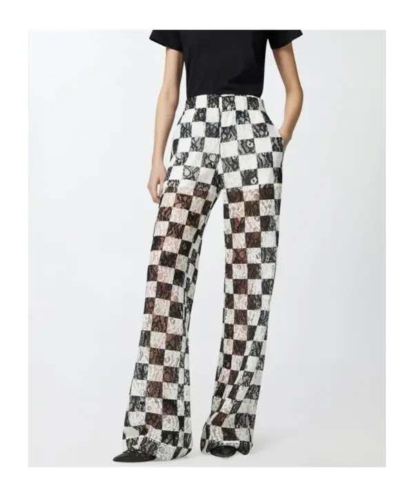 Pinko Wide-leg Check Pattern Lace Trousers