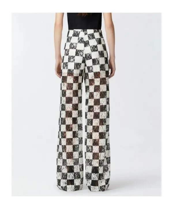 Pinko Wide-leg Check Pattern Lace Trousers