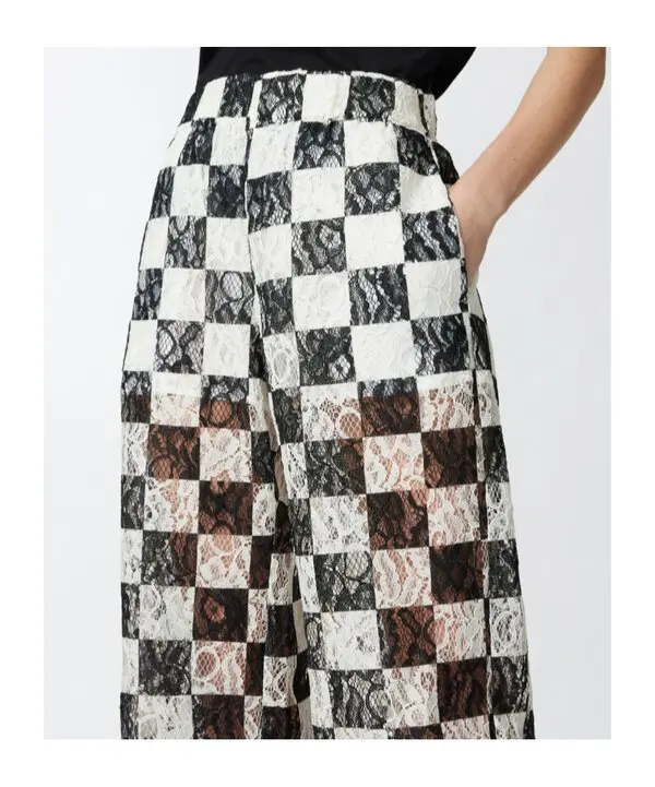 Pinko Wide-leg Check Pattern Lace Trousers