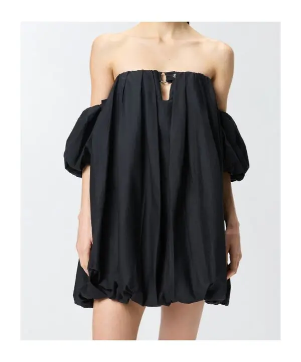 Pinko Off-the-shoulder Pleated Mini Dress - Black