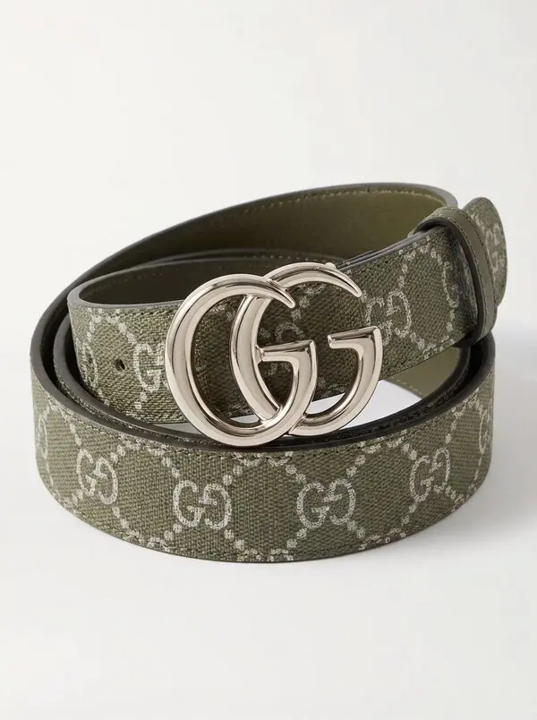 Gucci Gg Monogram Canvas Belt - Dark Green